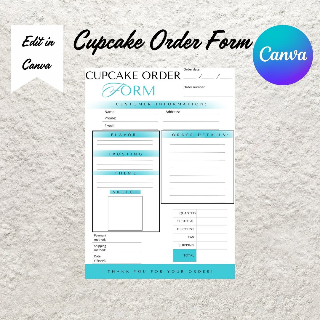 Editable Cupcake Order Form Template, Bakery Business (canva) - Etsy