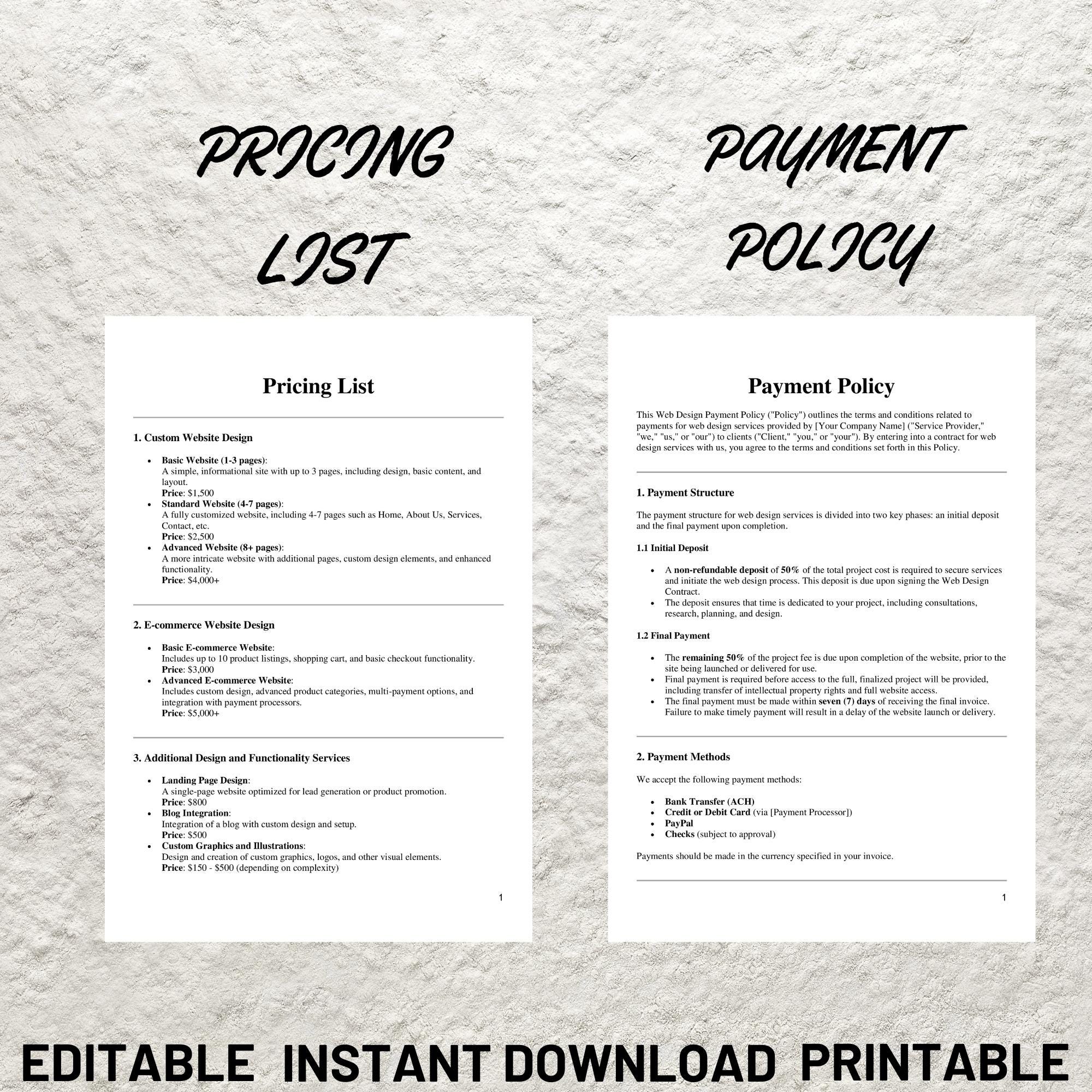 Web Design Forms Bundle Editable Wed Design Contract Printable Wed ...