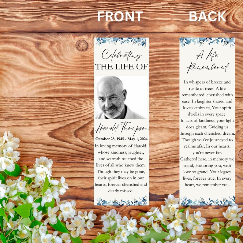 Editable Funeral Bookmark Template Celebration of Life Memorial ...
