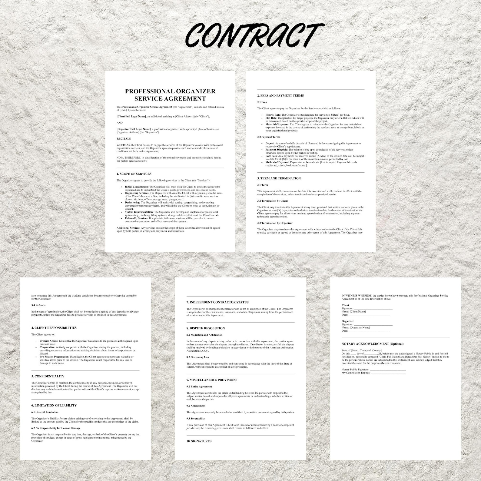 Professional Organizer Contract Template: Client Intake Forms (PDF ...