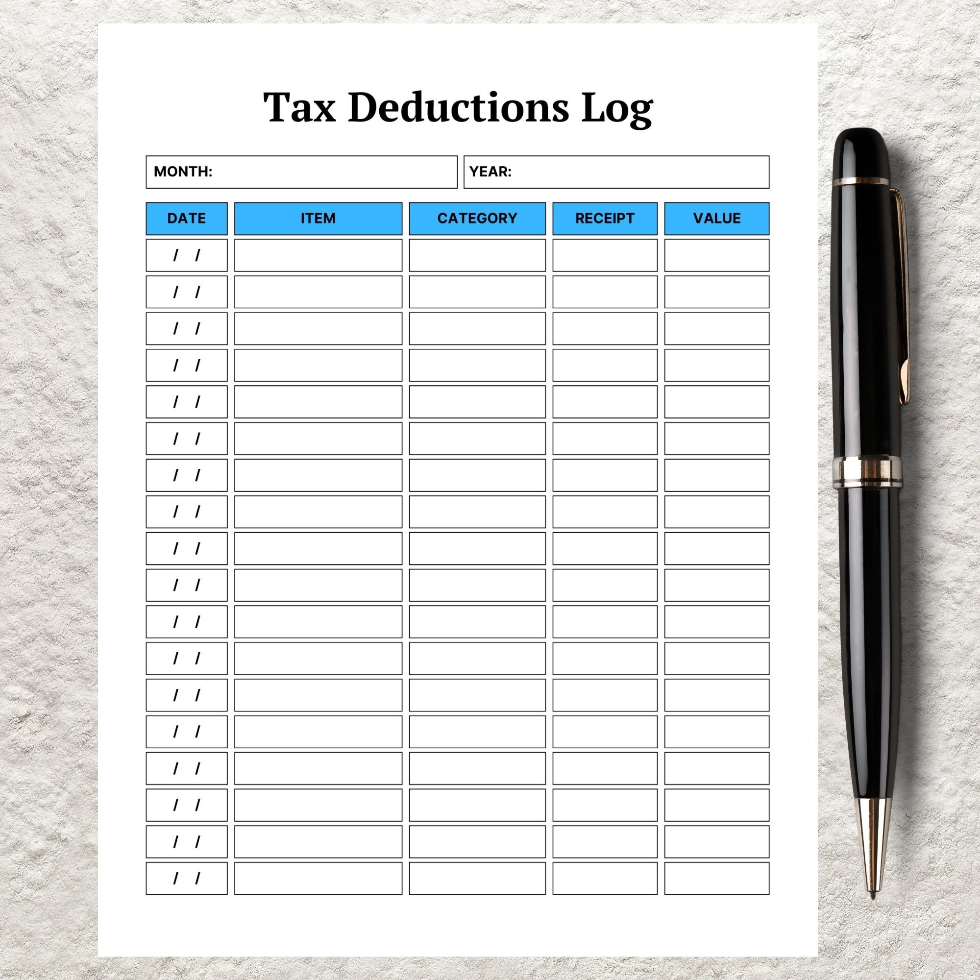 Tax Deduction Tracker Template Printable Business Tax Log Editable ...