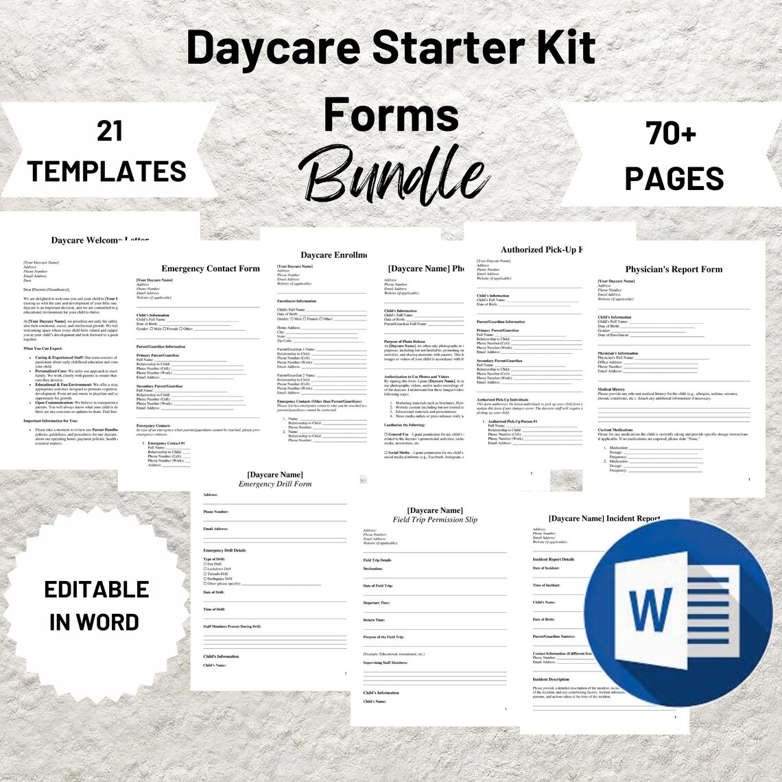 Daycare Forms Bundle: Editable Childcare Contract, Emergency Forms (PDF ...