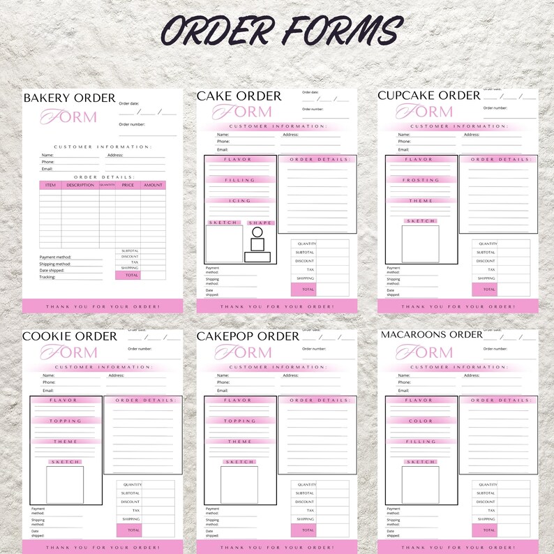 Editable Bakery Order Forms Bundle – Cake & Cookie Business (printable ...