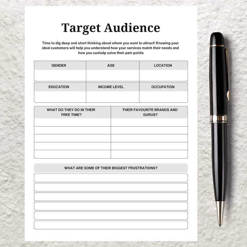 Target Audience Template Printable Target Customer Market Planner Ideal ...