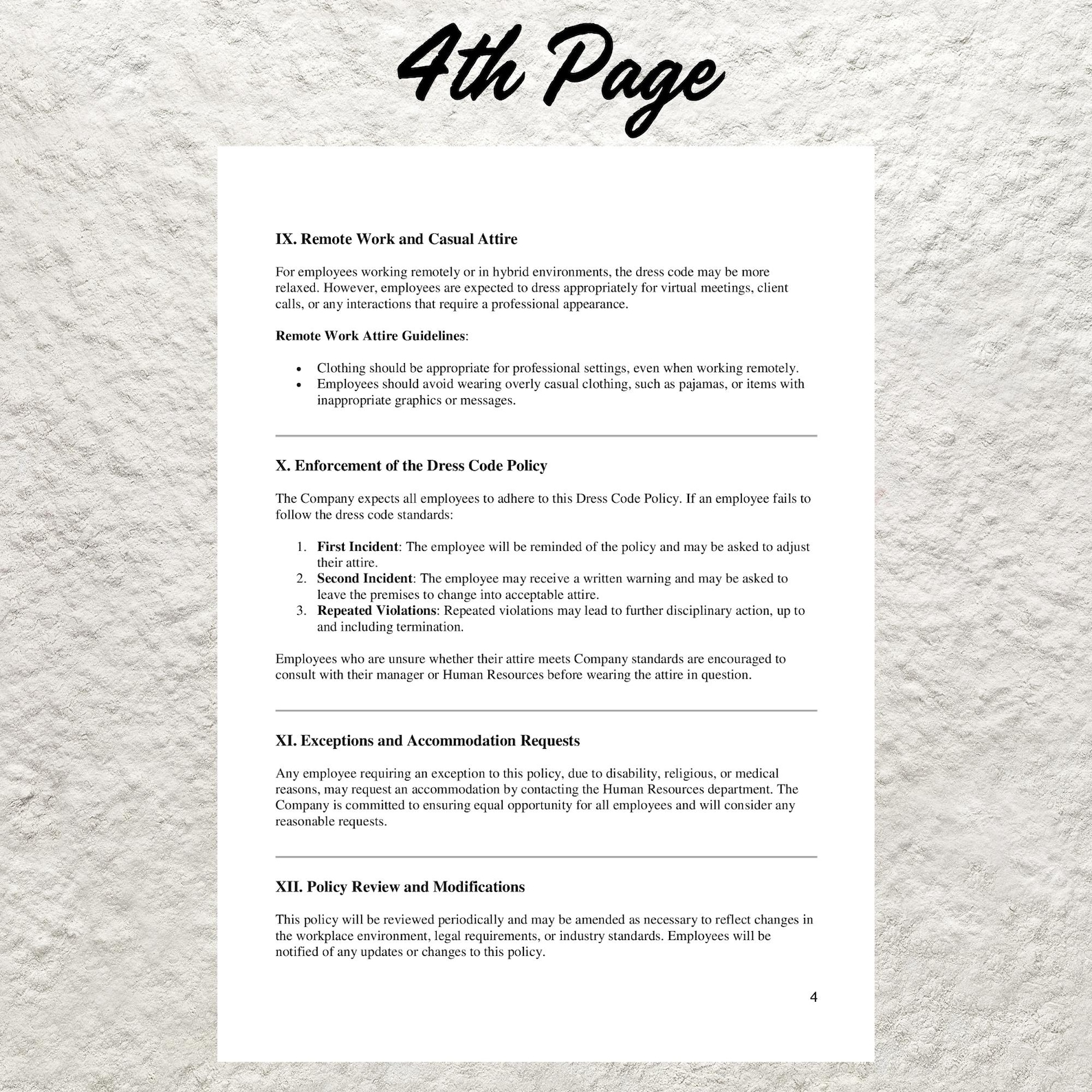 Dress Code Policy Template Editable Employee Dress Code Policy ...
