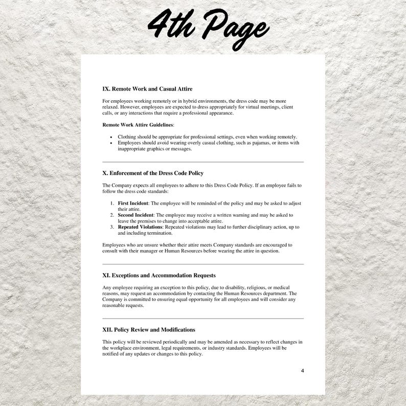 Dress Code Policy Template Editable Employee Dress Code Policy ...
