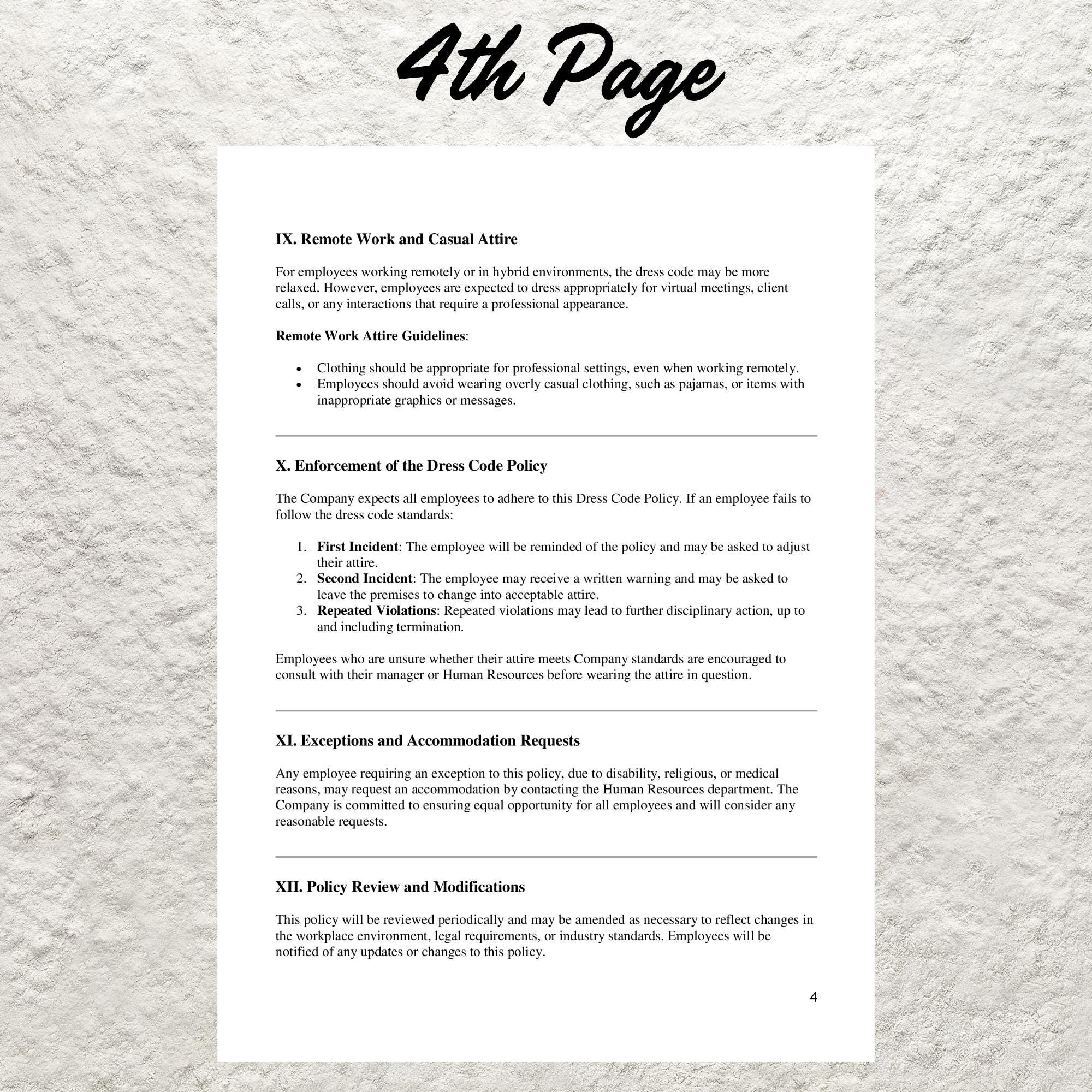 Dress Code Policy Template Editable Employee Dress Code Policy ...