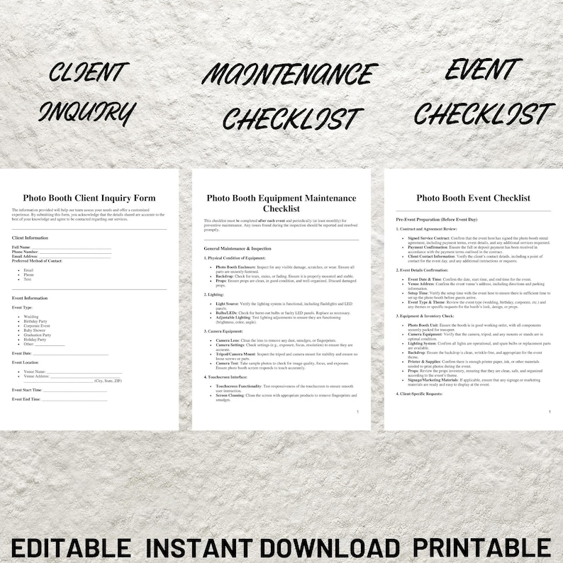Photo Booth Business Forms Bundle: Editable Contract Templates (PDF ...
