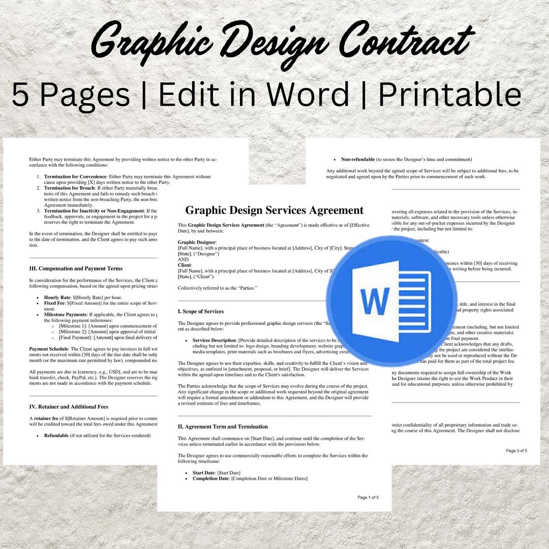 Graphic Design Contract Template Editable Graphic Designer Client ...