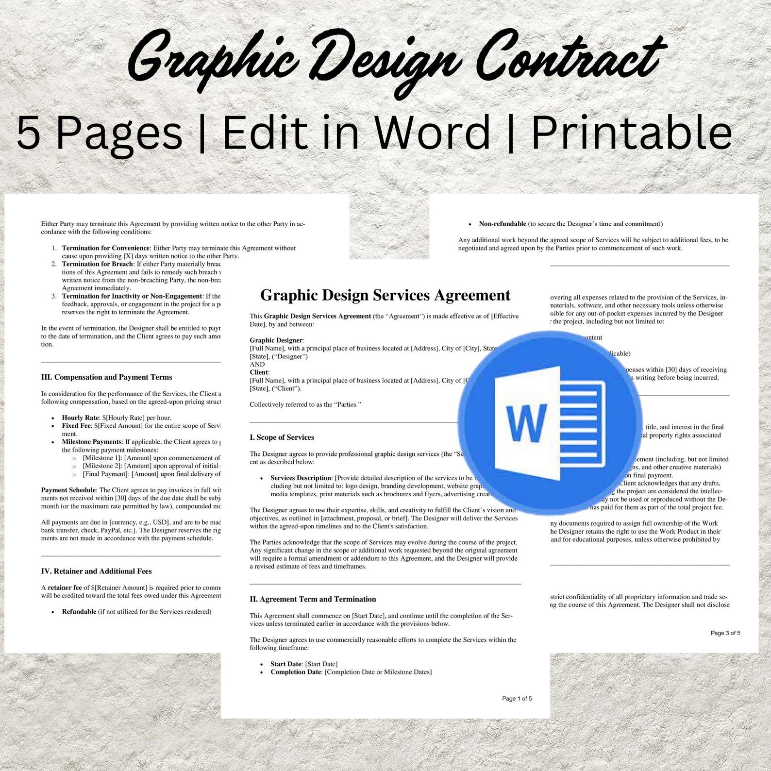 Graphic Design Contract Template Editable Graphic Designer Client ...
