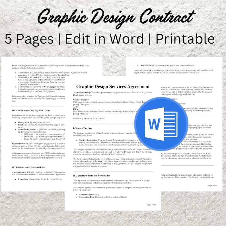 Graphic Design Contract Template Editable Graphic Designer Client ...