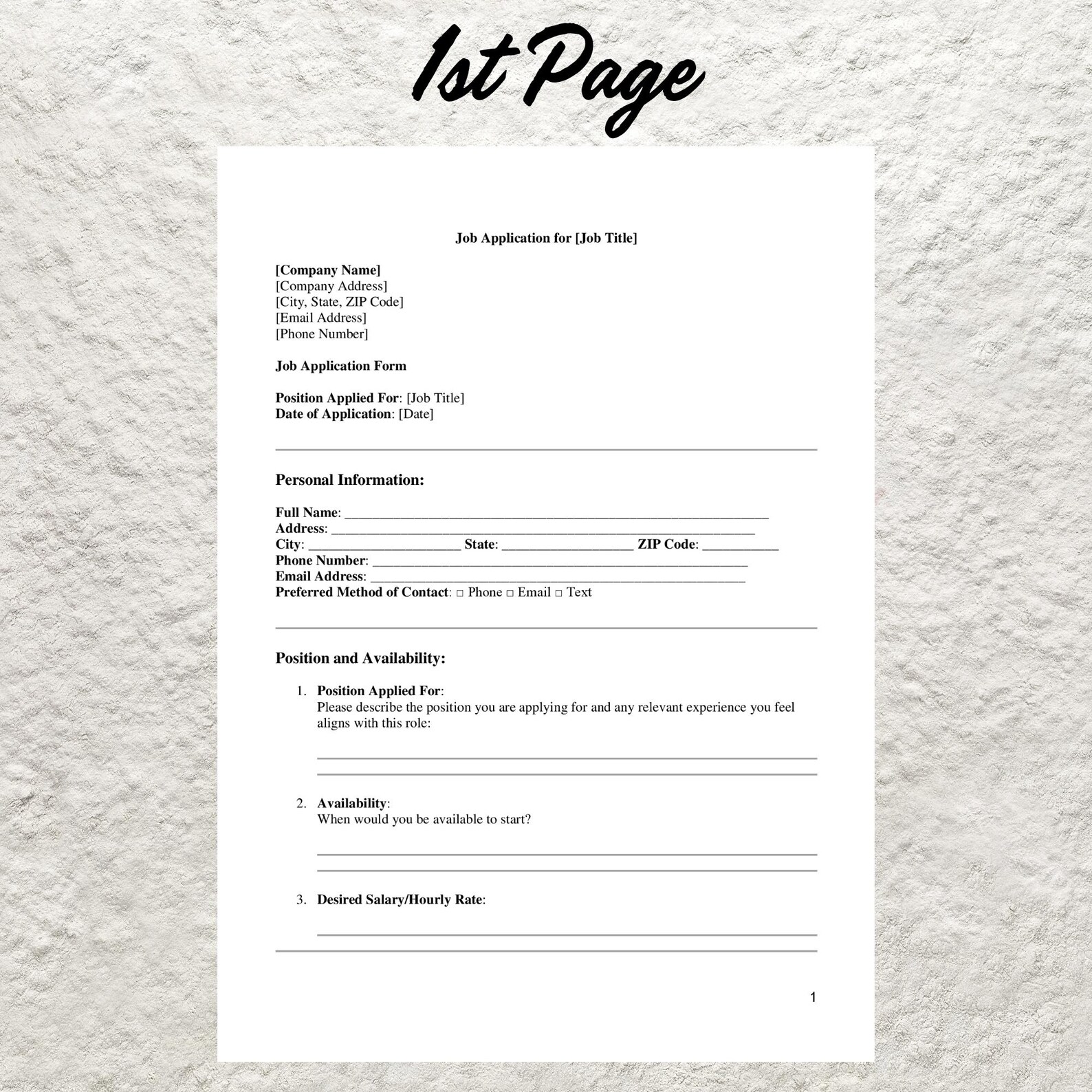Job Application Template Editable Employment Application Form Printable ...