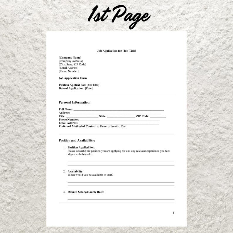 Job Application Template Editable Employment Application Form Printable ...