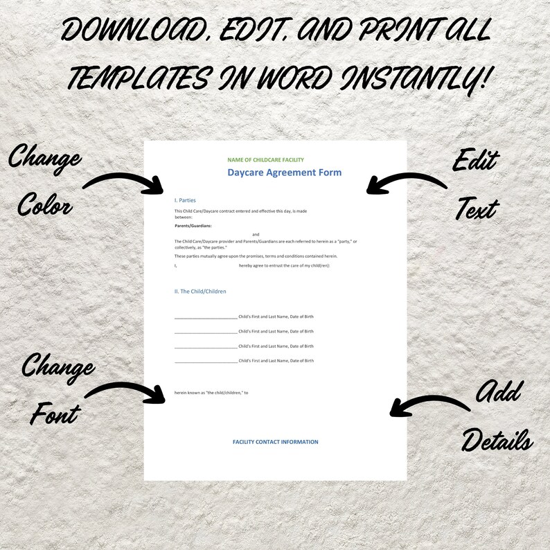 Editable Daycare Contract Template - Printable Childcare Contract ...
