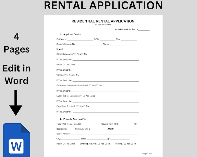 Rental Application Form, Rental Application Form Template, Printable ...