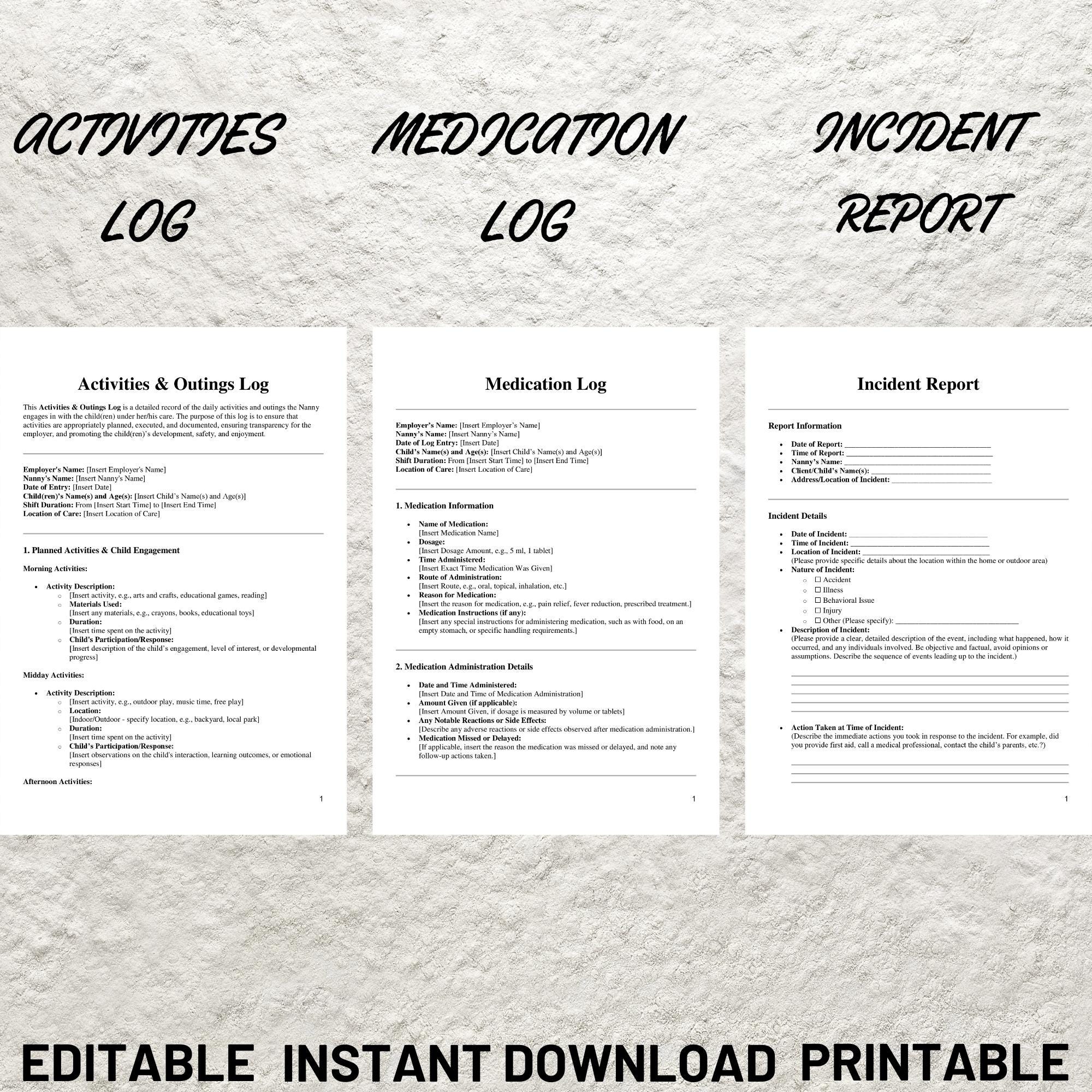 Editable Nanny Binder Babysitting Forms Bundle Printable Nanny Planner ...