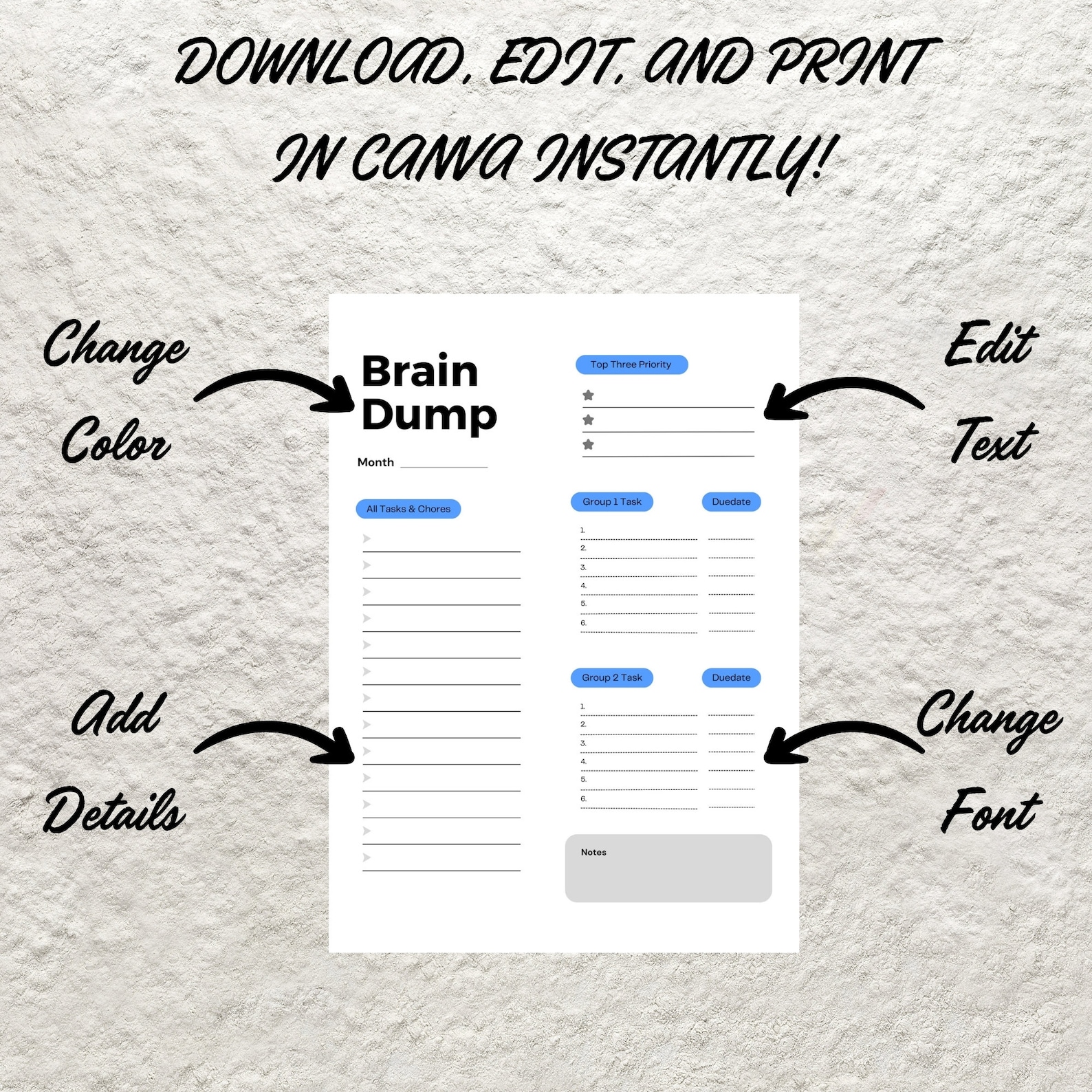 Editable Brain Dump Template Printable ADHD Brain Dump to Do List ...