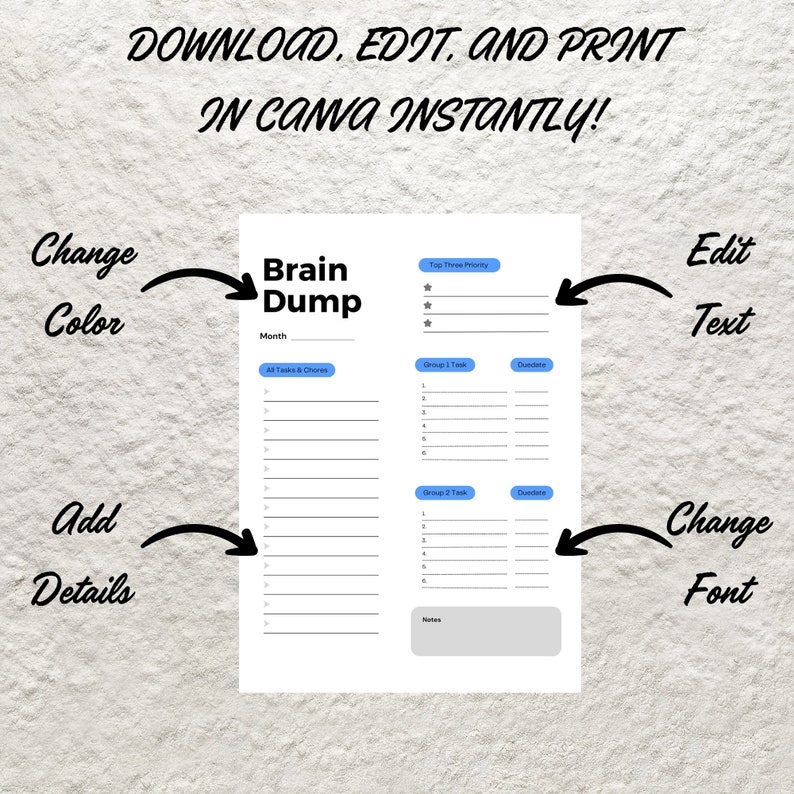 Editable Brain Dump Template Printable ADHD Brain Dump to Do List ...