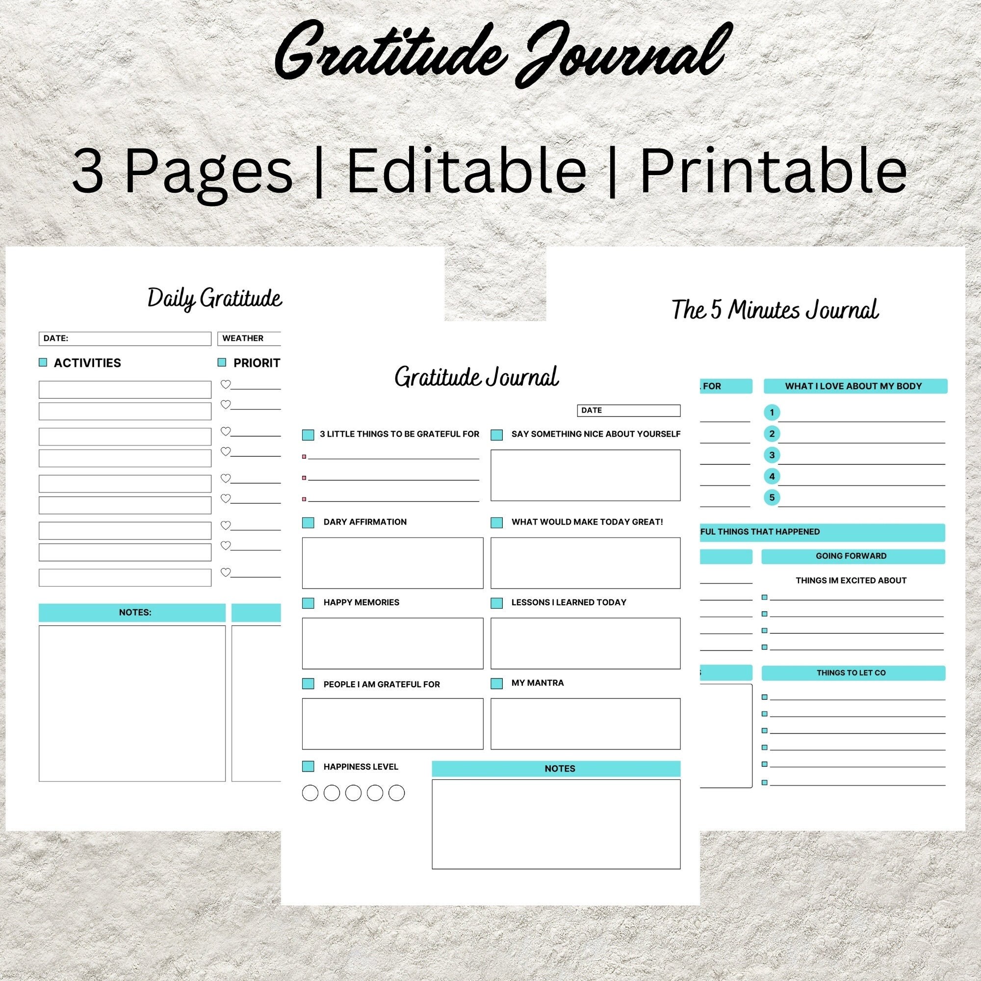 Printable Gratitude Journal Template Daily Weekly Monthly Gratitude ...