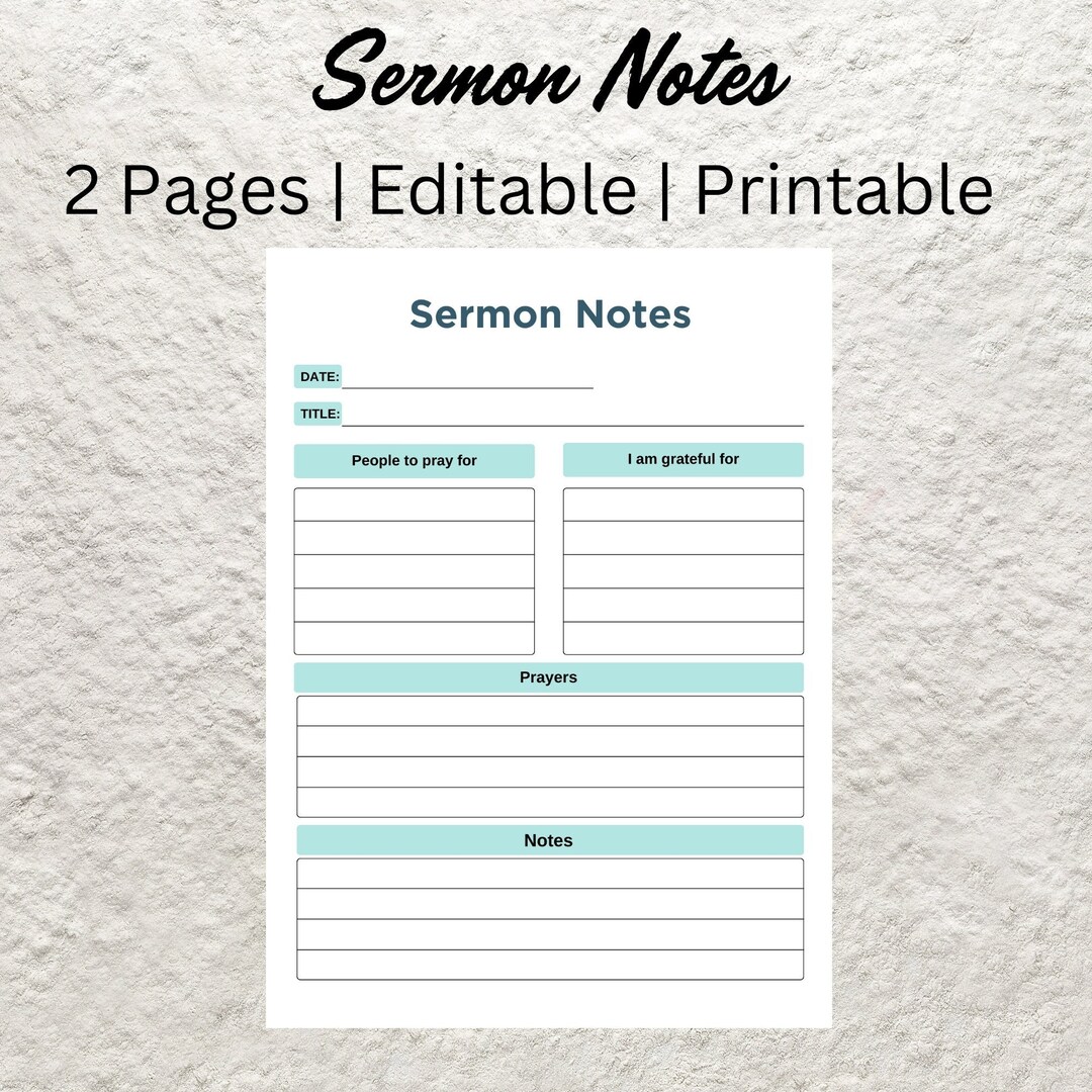 Printable Sermon Notes Template Editable Sermon Summary Notes Sermon ...