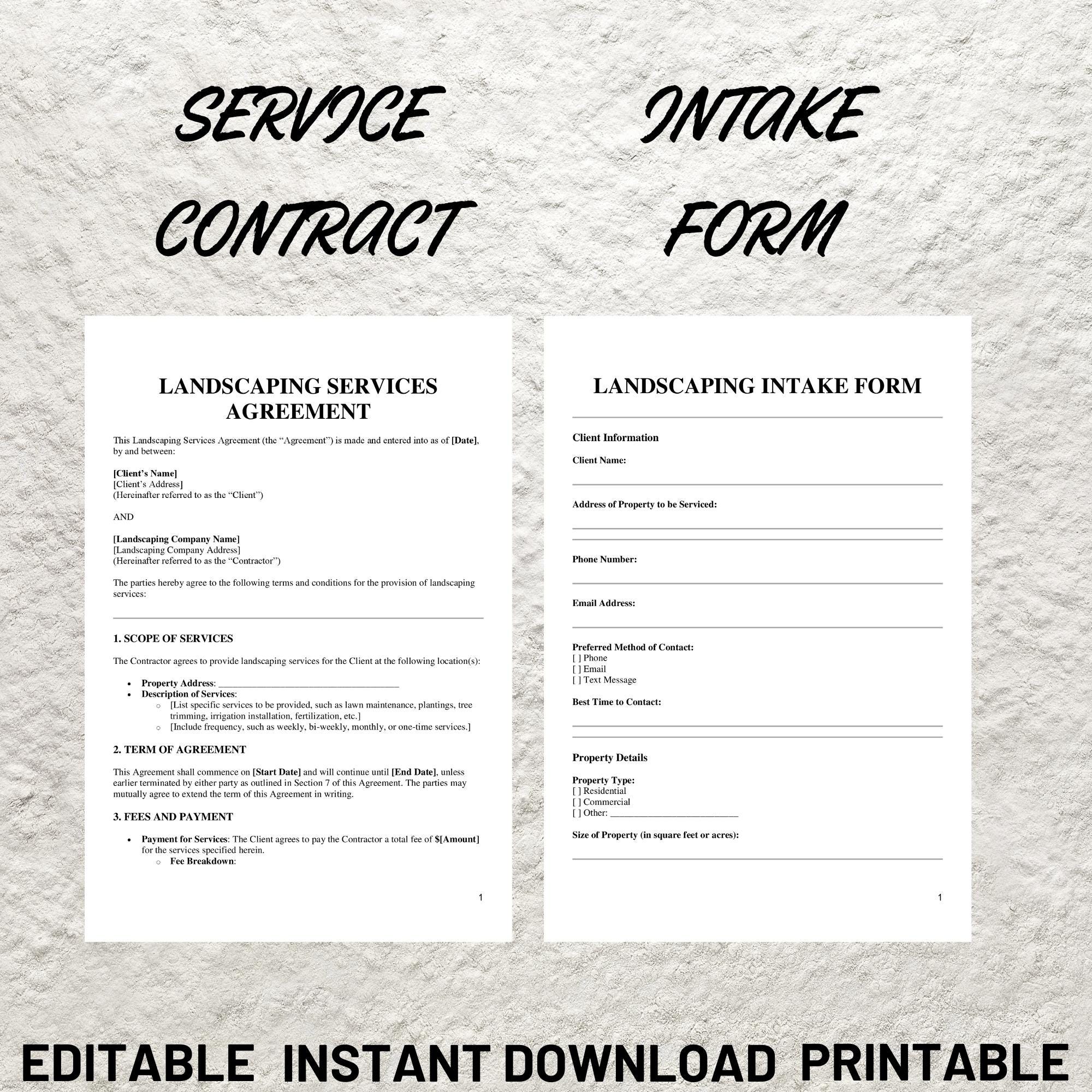 Landscaping Business Forms Bundle Editable Landscaping Contract ...