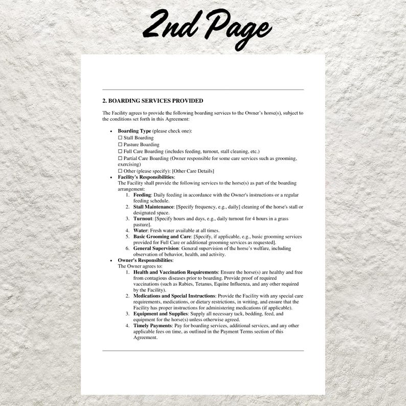 Editable Horse Boarding Agreement Template (word) - Etsy