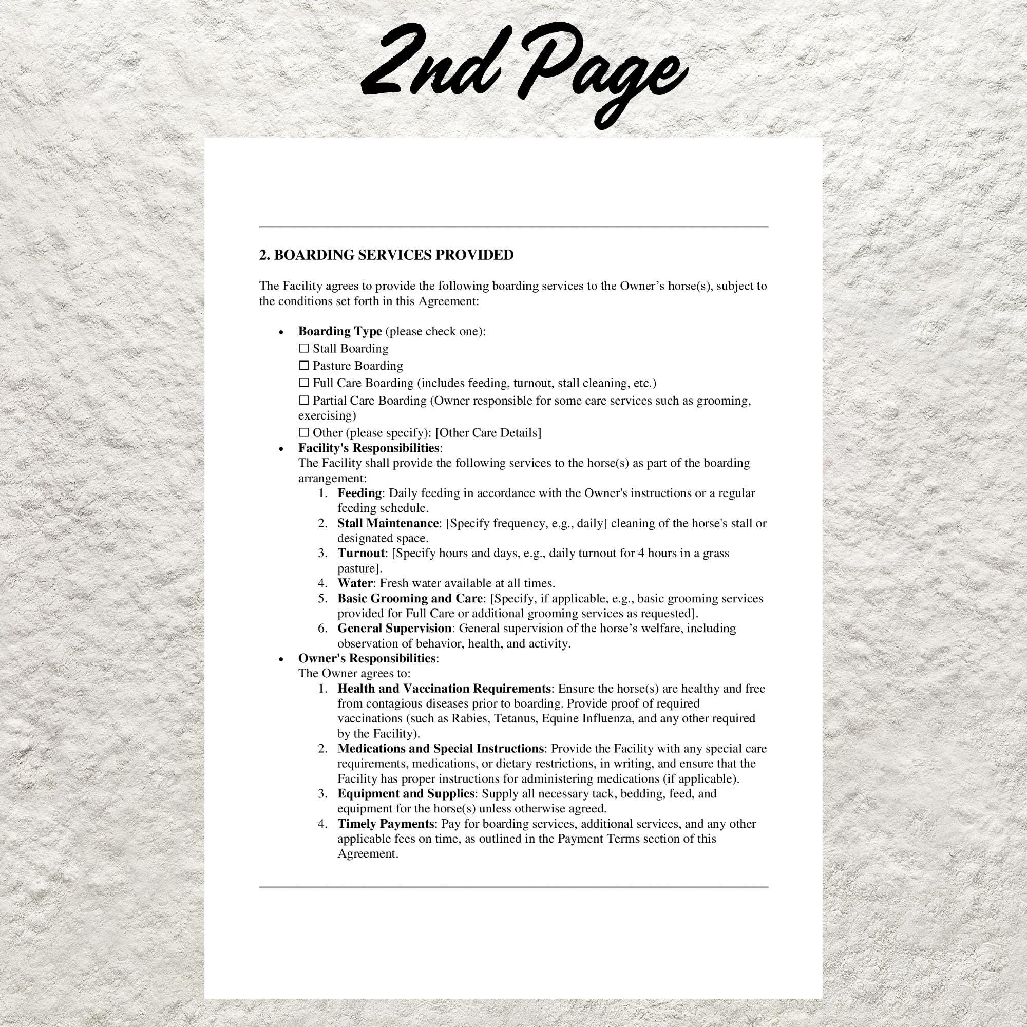 Editable Horse Boarding Agreement Template (word) - Etsy