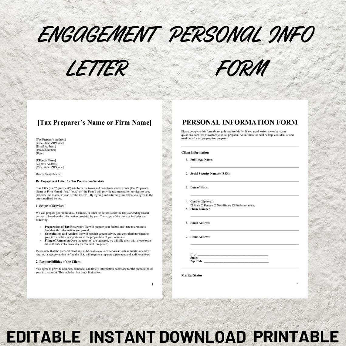 Tax Preparer Forms Bundle: Editable Client Intake Templates (PDF Kit ...