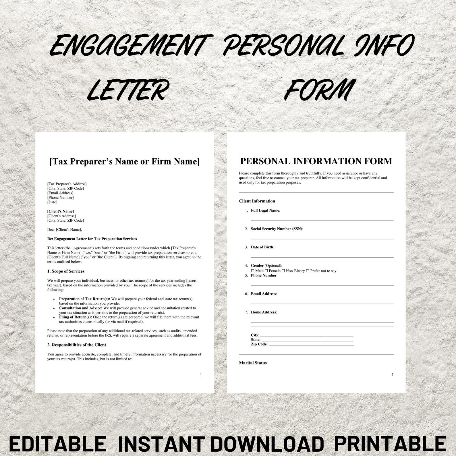 Tax Preparer Forms Bundle: Editable Client Intake Templates (PDF Kit ...
