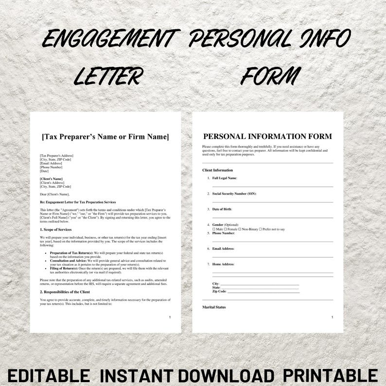 Tax Preparer Forms Bundle: Editable Client Intake Templates (PDF Kit ...