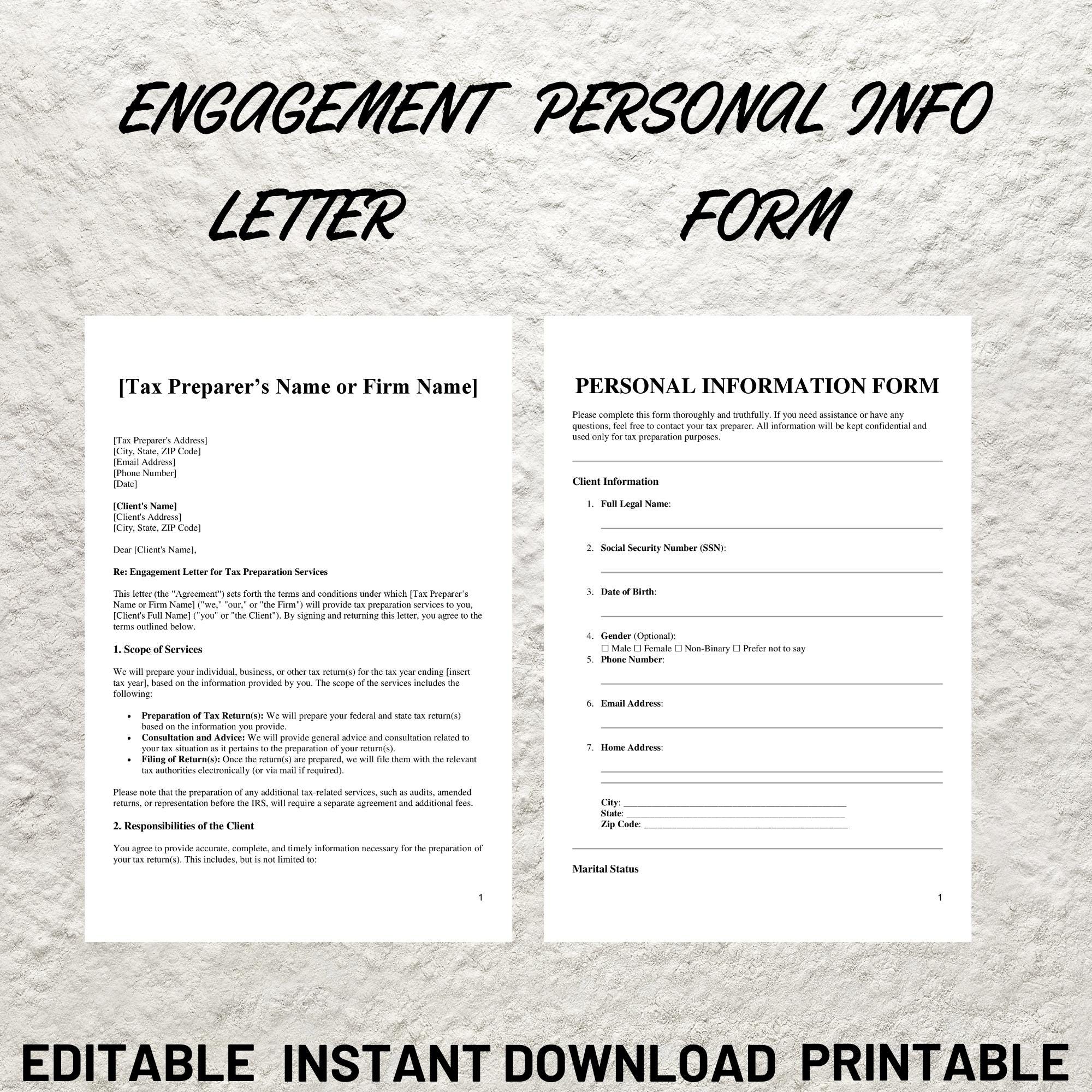 Tax Preparer Forms Bundle: Editable Client Intake Templates (PDF Kit ...