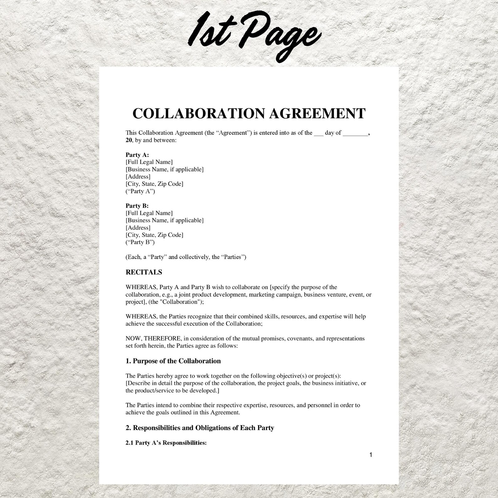 Collaboration Agreement Template Editable Business Collaboration ...