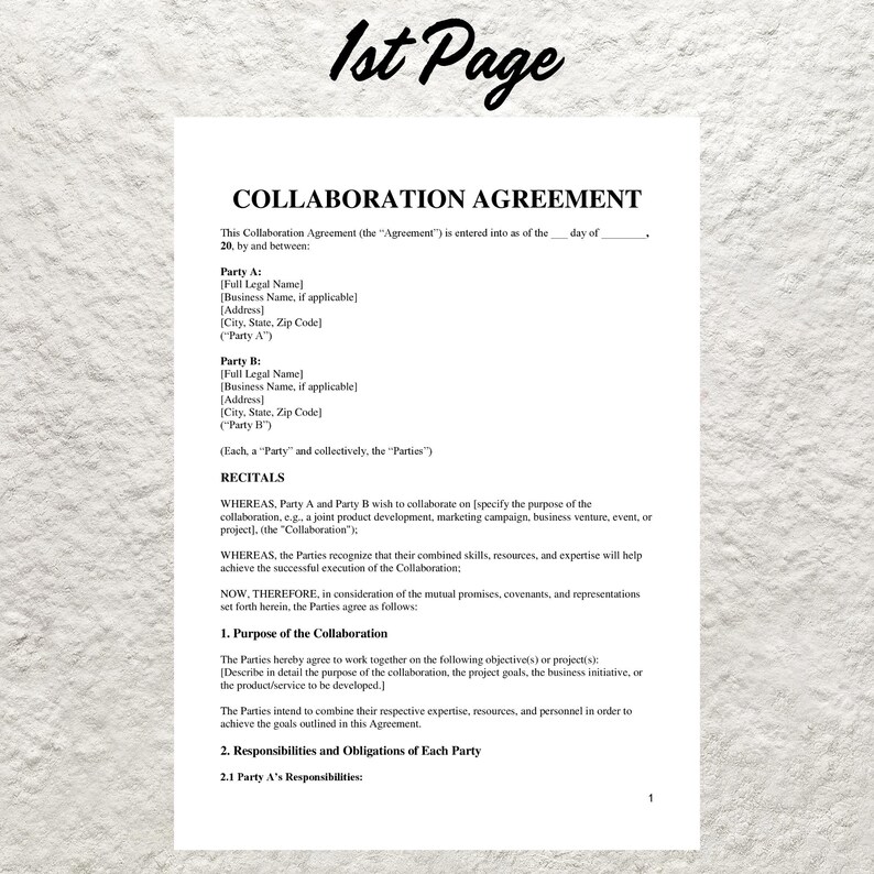 Collaboration Agreement Template Editable Business Collaboration ...