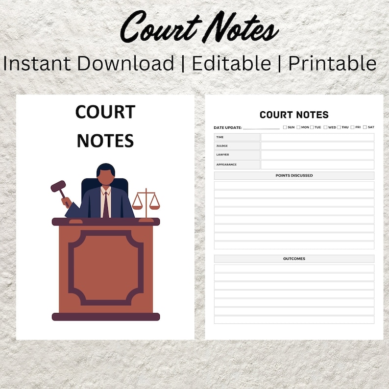 Editable Court Notes Template, Printable Legal Case Tracker (digital ...