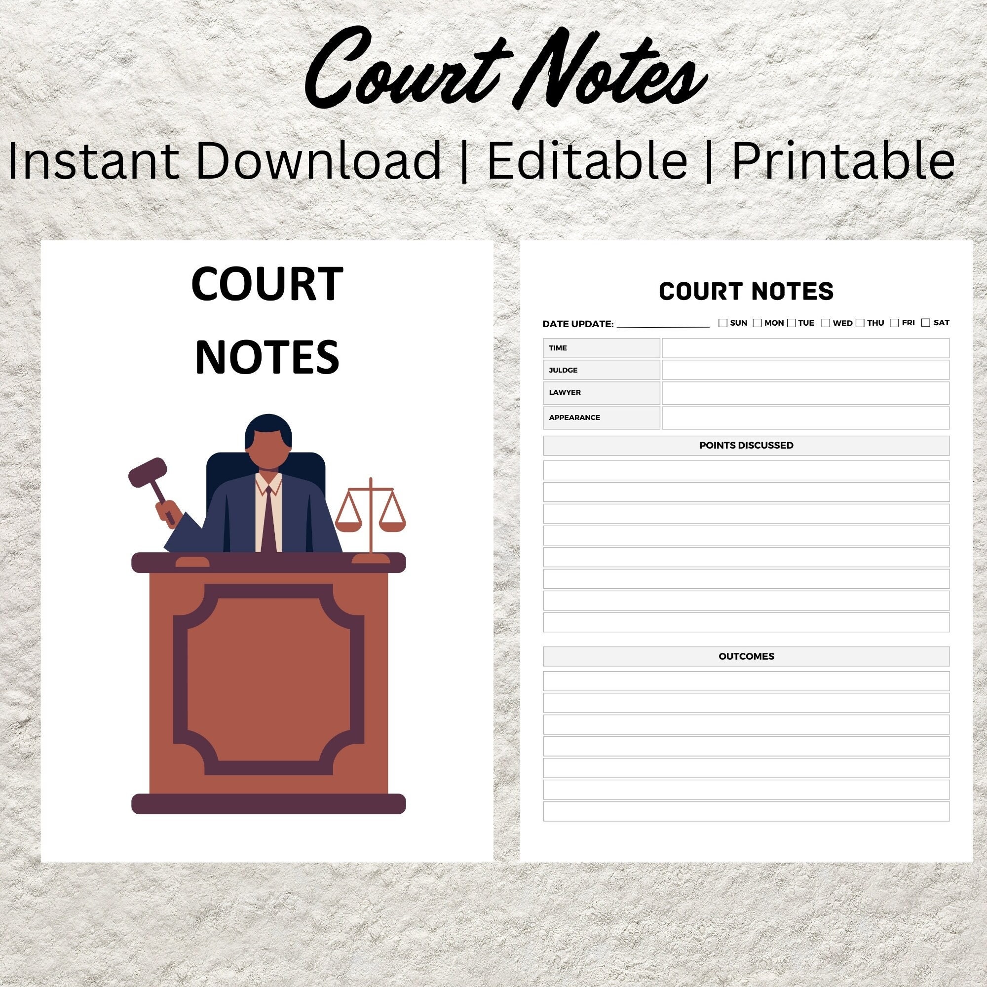 Printable Court Notes Template Court Battle Record Notes Court Case ...