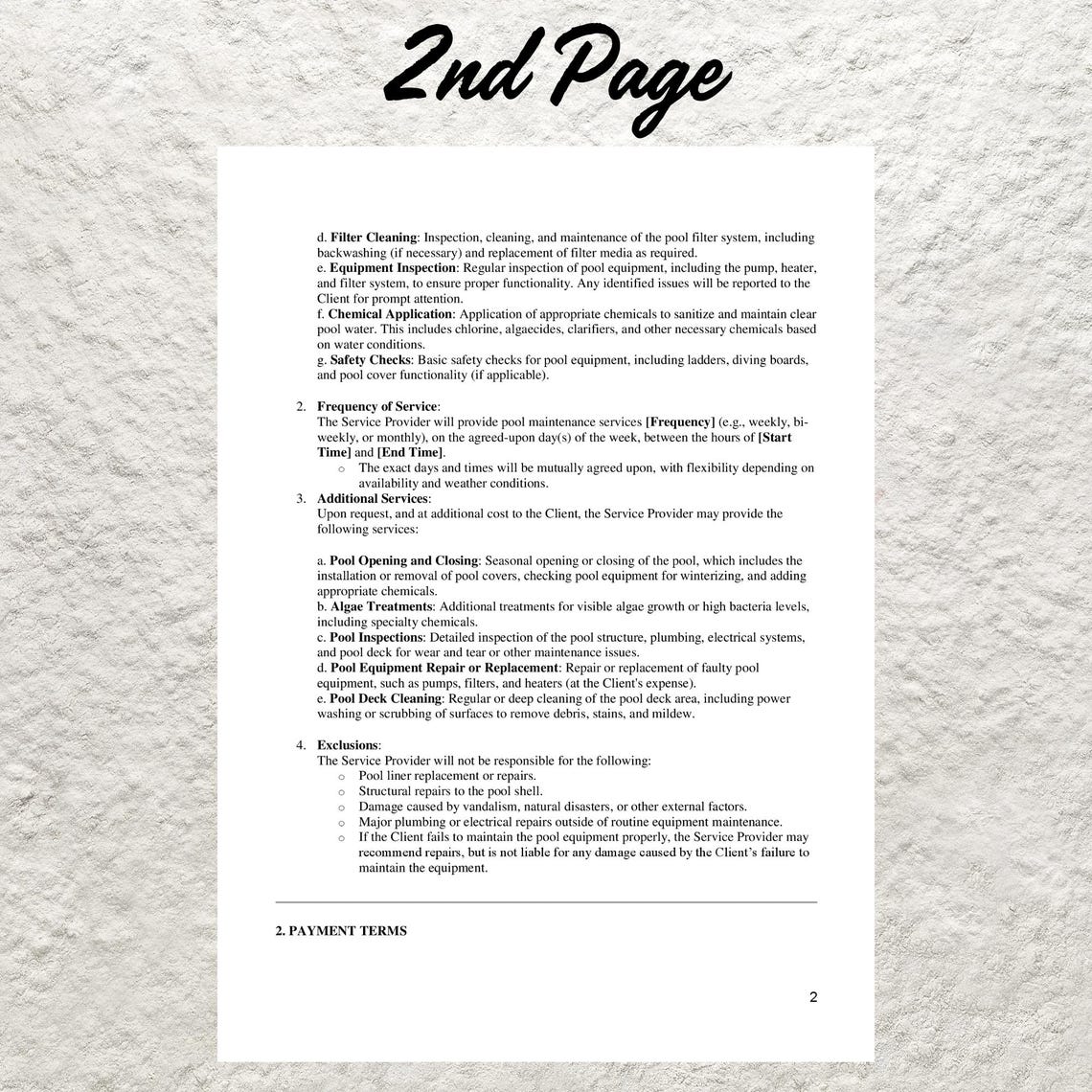 Residential Pool Maintenance Contract Template Editable Swimming Pool ...