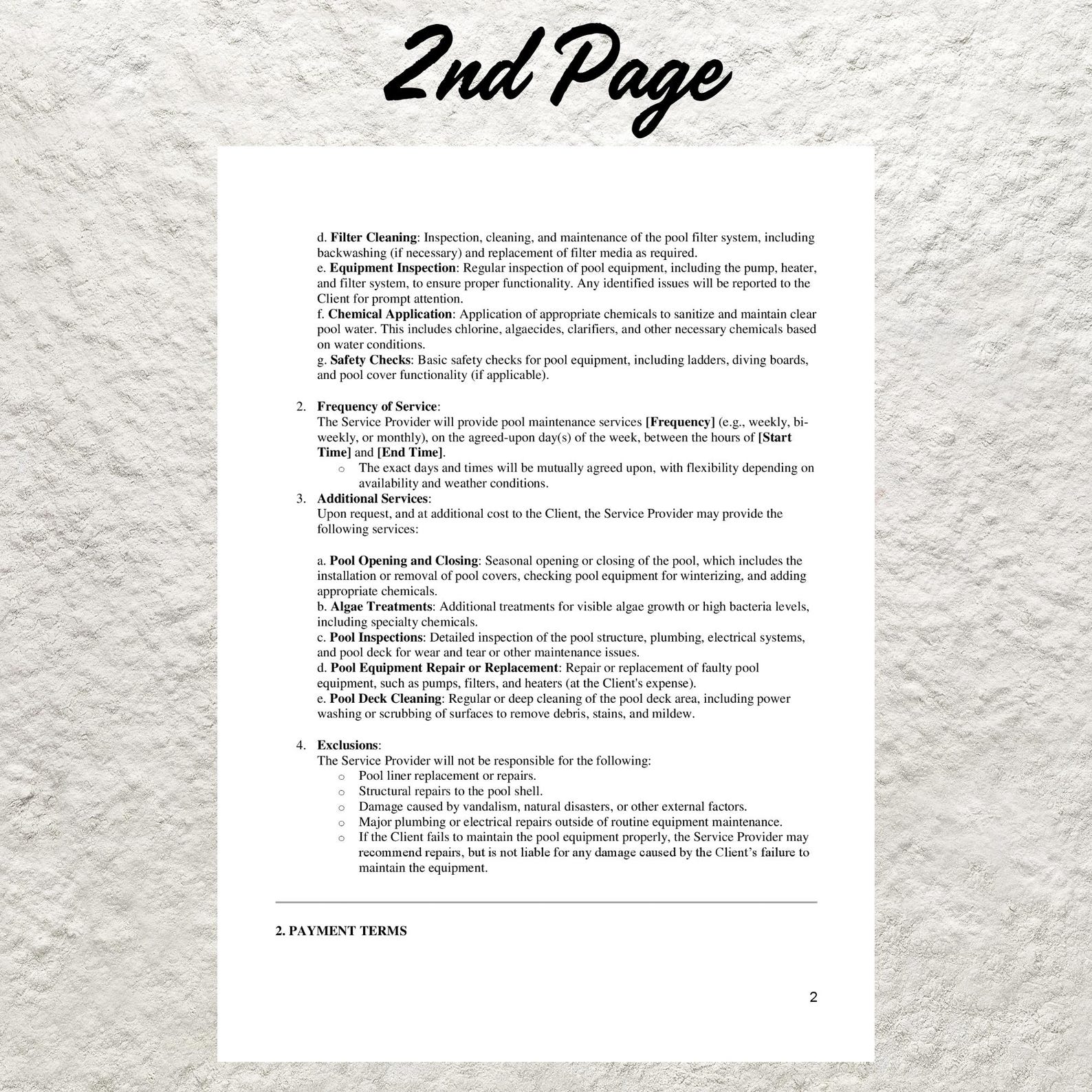 Residential Pool Maintenance Contract Template Editable Swimming Pool ...