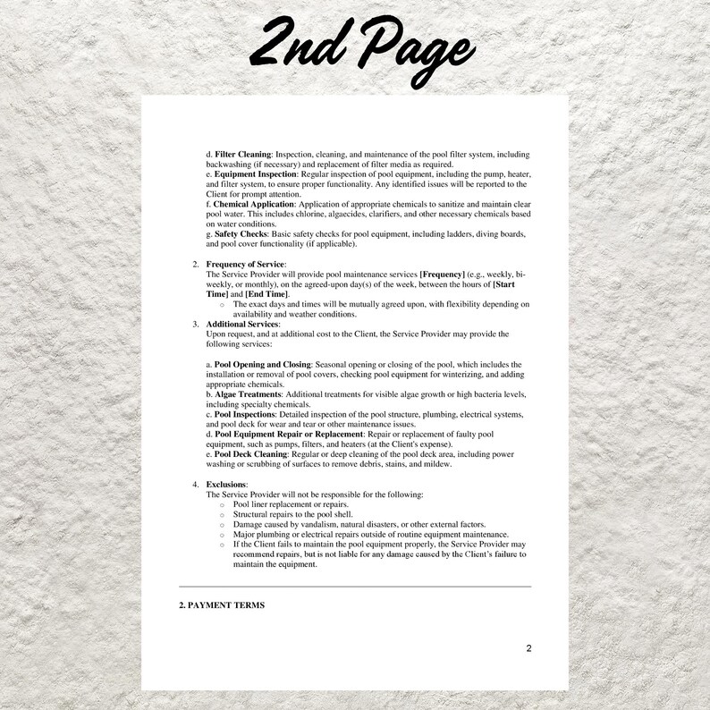 Residential Pool Maintenance Contract Template Editable Swimming Pool ...