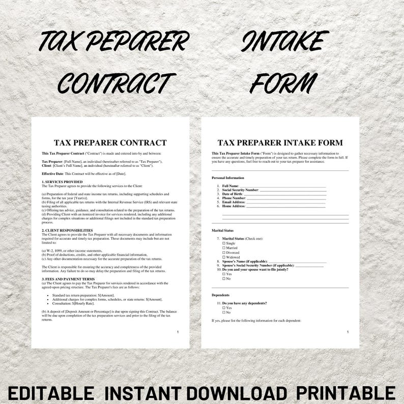 Tax Preparer Forms Bundle: Editable Client Intake Templates (PDF Kit ...