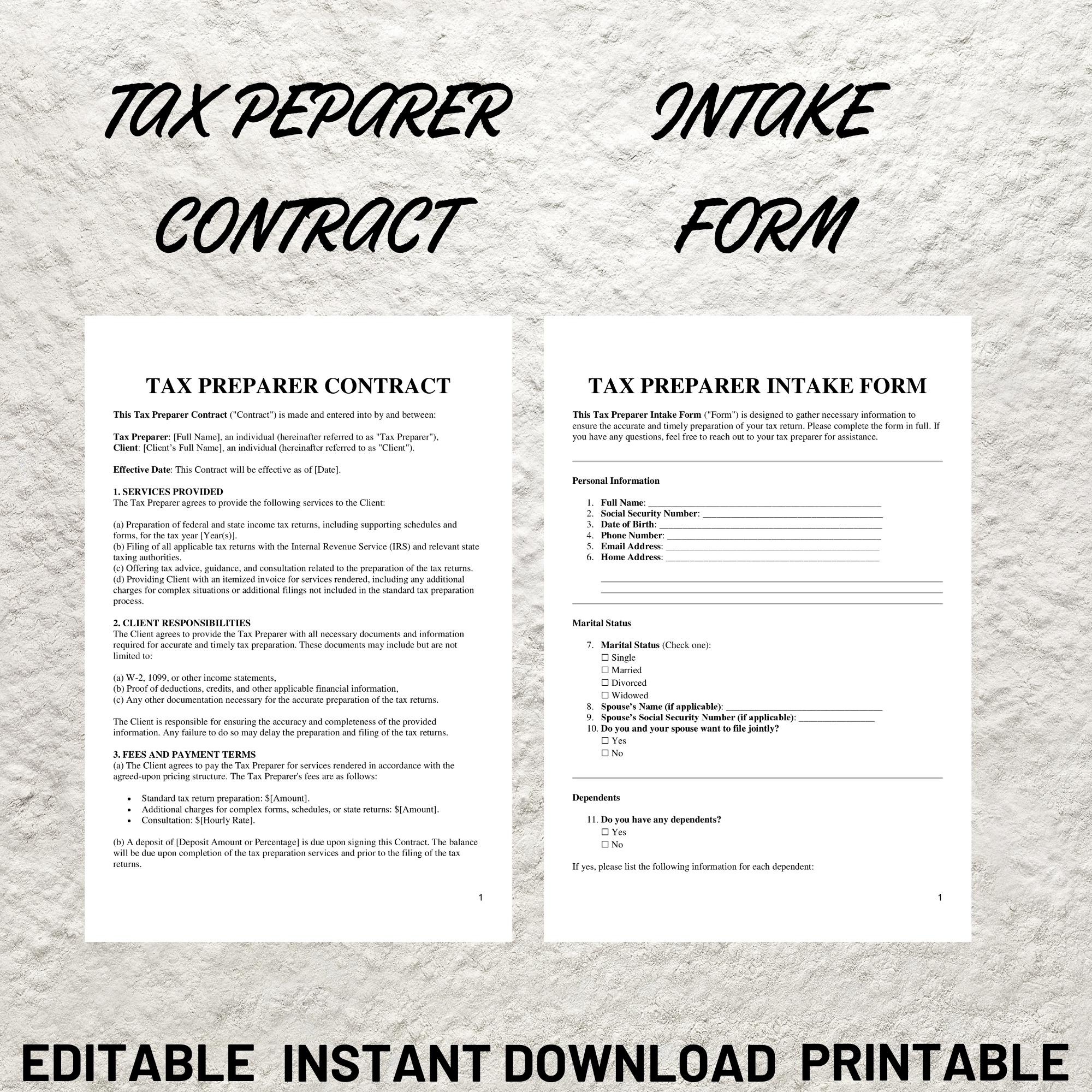 Tax Preparer Forms Bundle Editable Tax Preparer Intake Form Printable ...