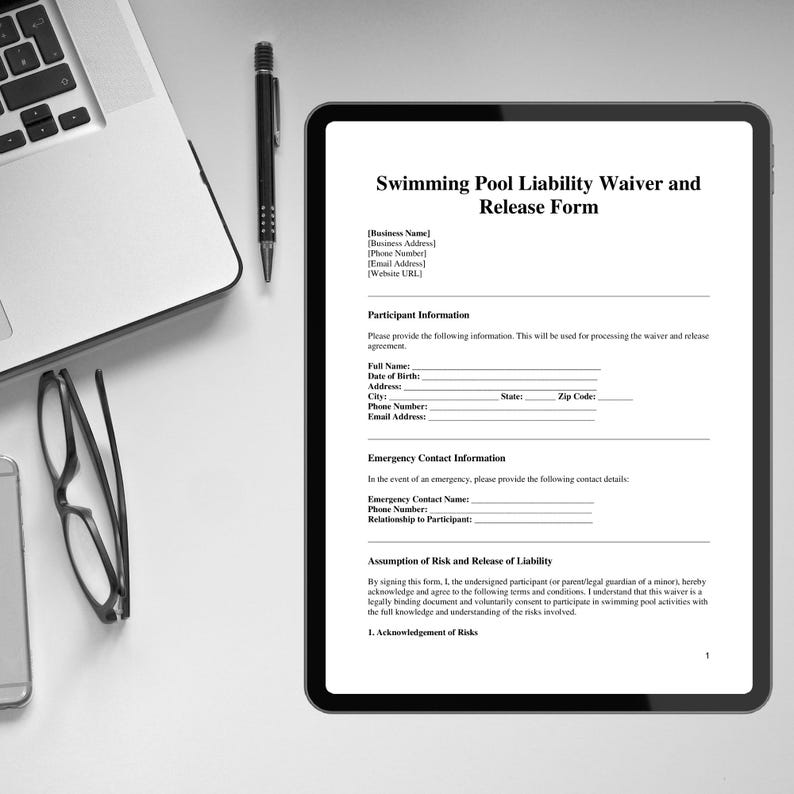 Editable Swimming Pool Liability Waiver Template (word Format ...