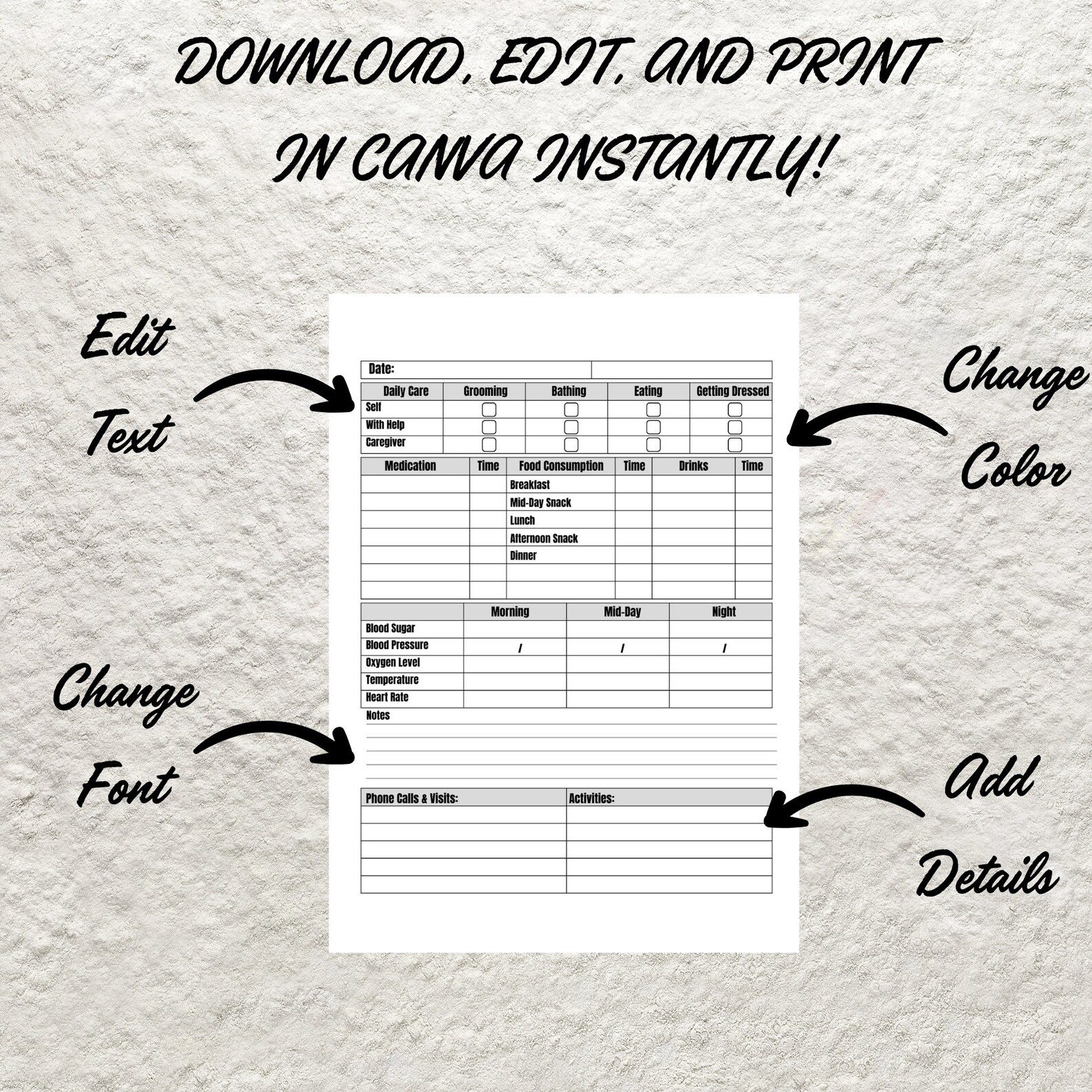Caregiver Daily Log Book Printable Caregiver Checklist Planner Elder ...