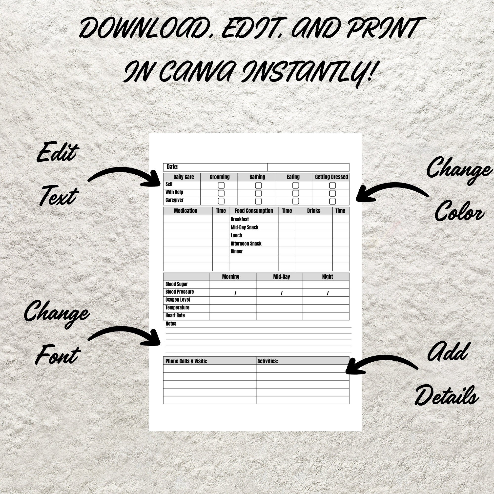 Caregiver Daily Log Book Printable Caregiver Checklist Planner Elder ...