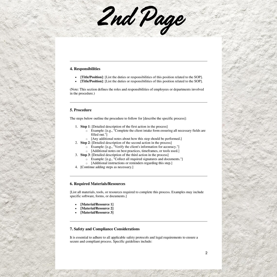 Standard Operating Procedure Template Editable SOP Template Printable ...
