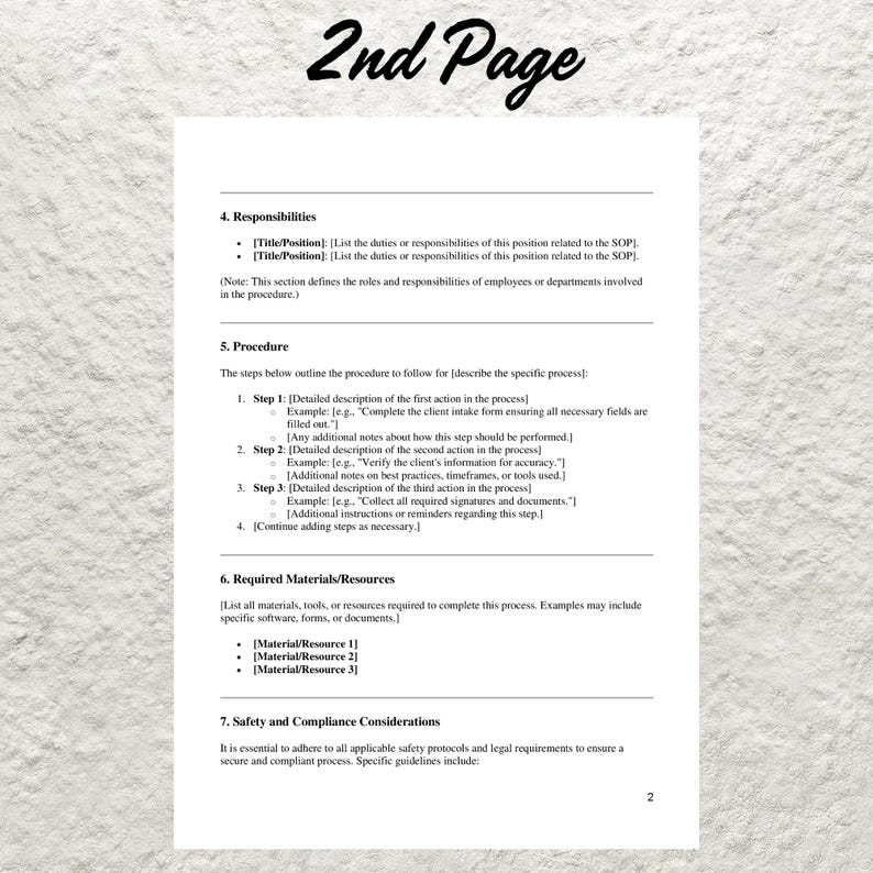 Editable Standard Operating Procedure Template (word & Printable) - Etsy