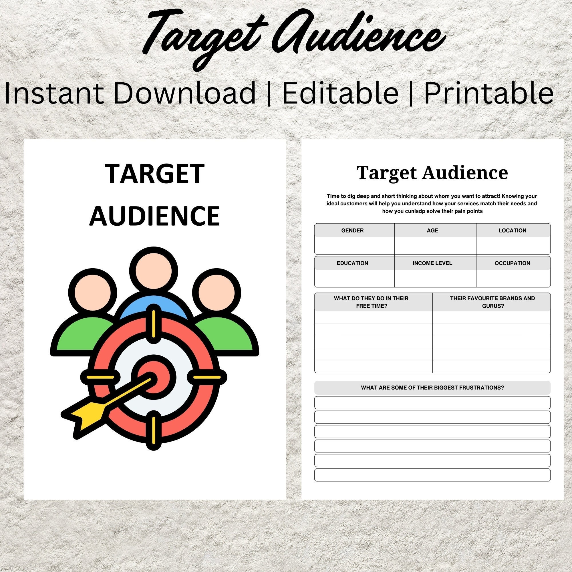Target Audience Template Printable Target Customer Market Planner Ideal ...