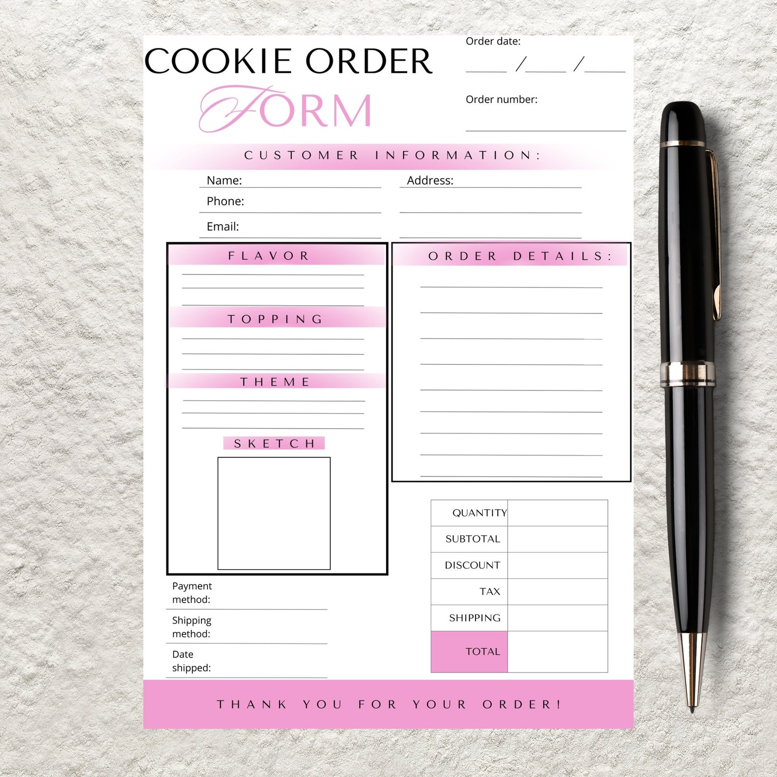 Cookie Order Form Template Editable in Canva Bakery Order Form Receipt ...