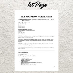 Editable Pet Adoption Contract Template (word Format) - Etsy
