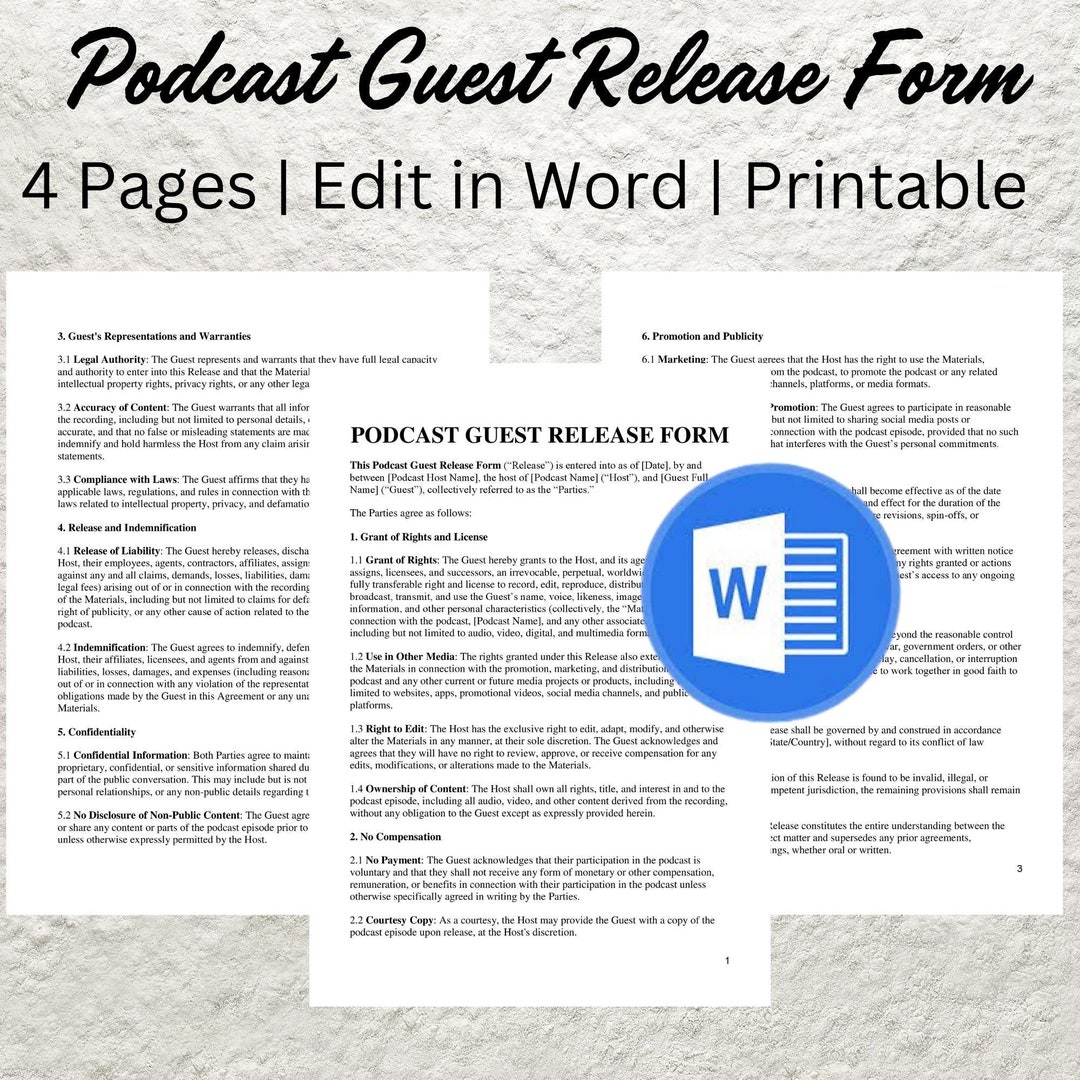 Podcast Guest Release Form Template Editable Podcast Guest Contract ...