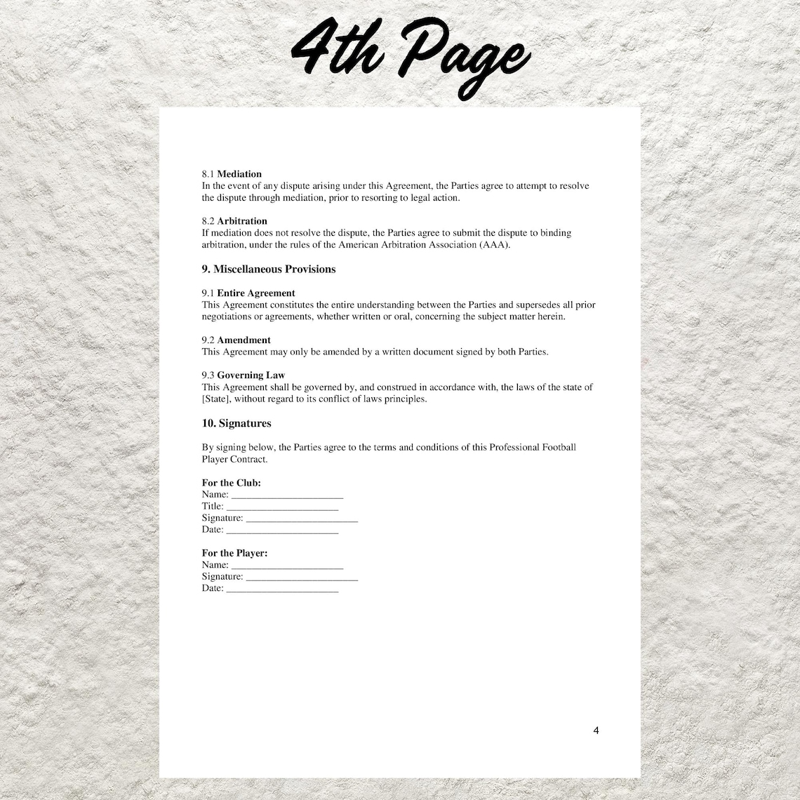 Editable Football Player Contract Template: Pro Sports Agreement (PDF ...